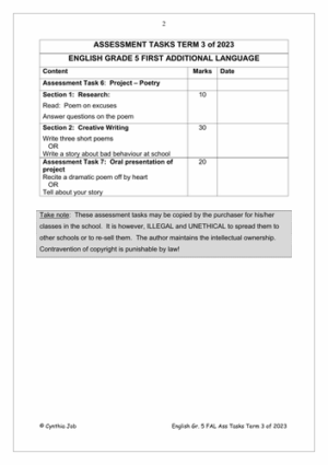 English FAL Gr. 5 Assessment Task 2023 Term 3 – HB Trained